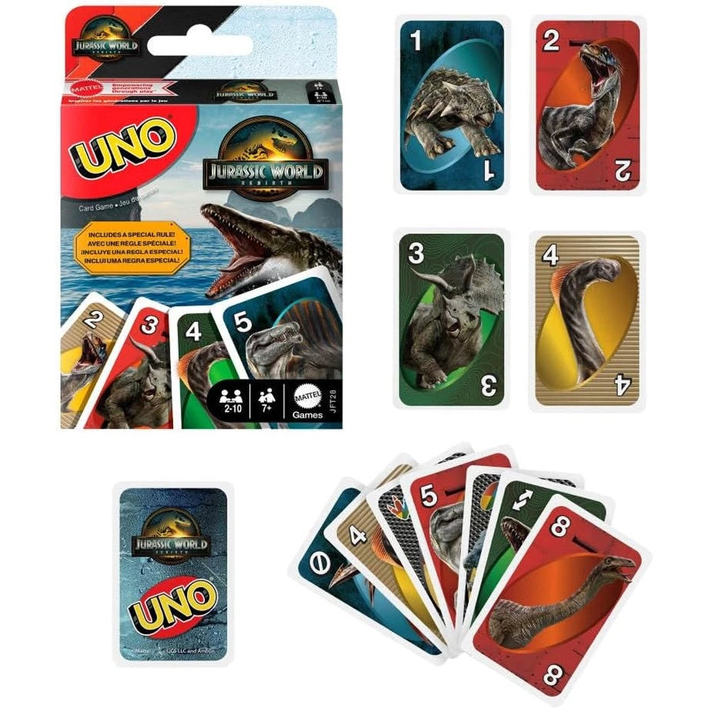 UNO Jurassic World Rebirth Card Game with Themed Deck & Special Rule