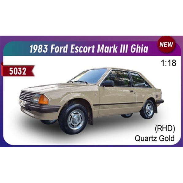 SUNSTAR 1:18 Scale - 1981 Ford Escort Mk3 Ghia in Gold - RHD UK EXCLUS