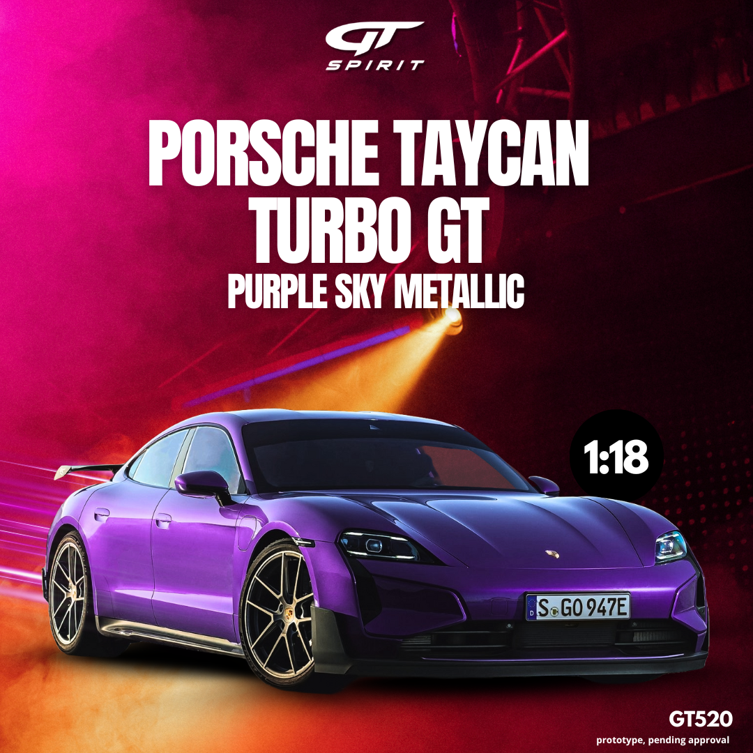 GT Spirit 1:18 Scale Resin, 2023 Porsche Taycan Turbo GT - Purple Sky